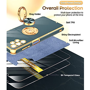 LeYi for Samsung Galaxy A32 5G Case with Tempered Glass Screen Protector [2 Pack] 360° Rotatable Ring Holder Magnetic Kickstand, Plating Rose Gold Edge Protective Case, Grey