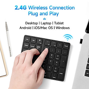 havit Wireless Number Pad for Laptop, Fully Compatible with Mac OS, iPad, Windows, and Android Devices – 2.4G Rechargeable 34-Key Numeric Keypad
