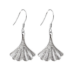 Hiqmic 925 Sterling Silver Ginkgo Leaf Fan-shaped Dangle Ear Hook Earrings White Gold Plated Fashion Jewelry Gifts_WK90142