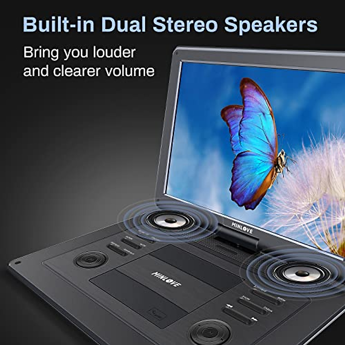 MINLOVE 17.9" Portable DVD Players, DVD Player for Car with 15.6" Large HD Screen/6 Hrs Rechargeable Battery/Car Charger, Region Free, Support AV in&Out/CD/DVD/SD Card/USB, Black