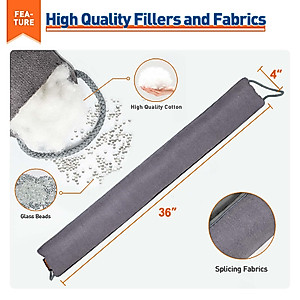 MAGZO Door Draft Stopper 36 Inches Length x 4 Inches Width, Weighted Under Door Noise Blocker, Gray