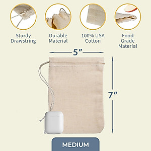 Celestial Gifts Muslin Bags 25pcs 5x7, 100% Cotton Drawstring Bags for Party Favors and Spice Bags - Made in USA (Natural Hem & Drawstring)