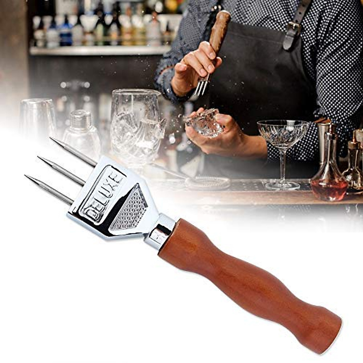 Ice Pick, Stainless Steel Ice Crusher with Wood Handle Oxidation Resistant Ice Chisel Removal Pick Crushed Ice Tool Ice Breaking Accessories for Kitchen Bar Restaurant
