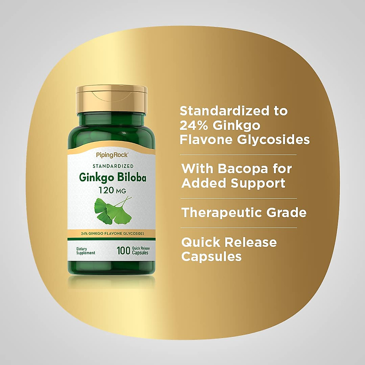 Piping Rock Ginkgo Biloba Supplements 120mg | 100 Capsules | Standardized Extract | Non-GMO, Gluten Free