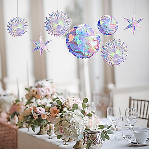 OUZHUHUI Wedding Party Decorations - 9magic Laser Tissue Balls and Stars for Gender-Neutral Baby Showers, Retro Parties, Birthdays,Bridal Showers, Christmas, Country Wedding Decorations