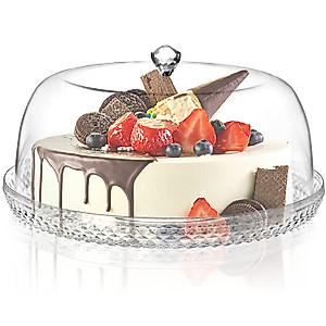 AVLA Acrylic Cake Plate with Dome, 13 Inch Cake Stand with Cover, Diamond Pattern Serving Platter with Lid for Display, Party, Entertaining, Diamond Shaped Handle