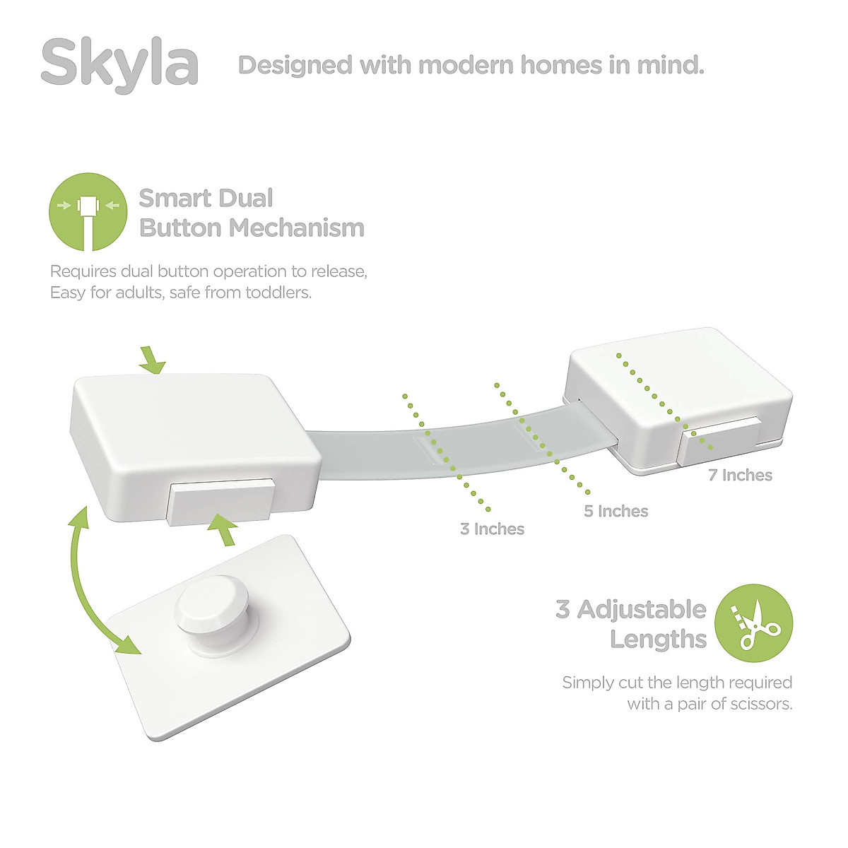 Babyproofing Strap Locks (12-Pack) by Skyla Homes - No Tools or Screws Needed, Wipes for Pre-Install Treatment Included (Degreasing Application Area) - Multipurpose Cabinet Locks for Child Safety