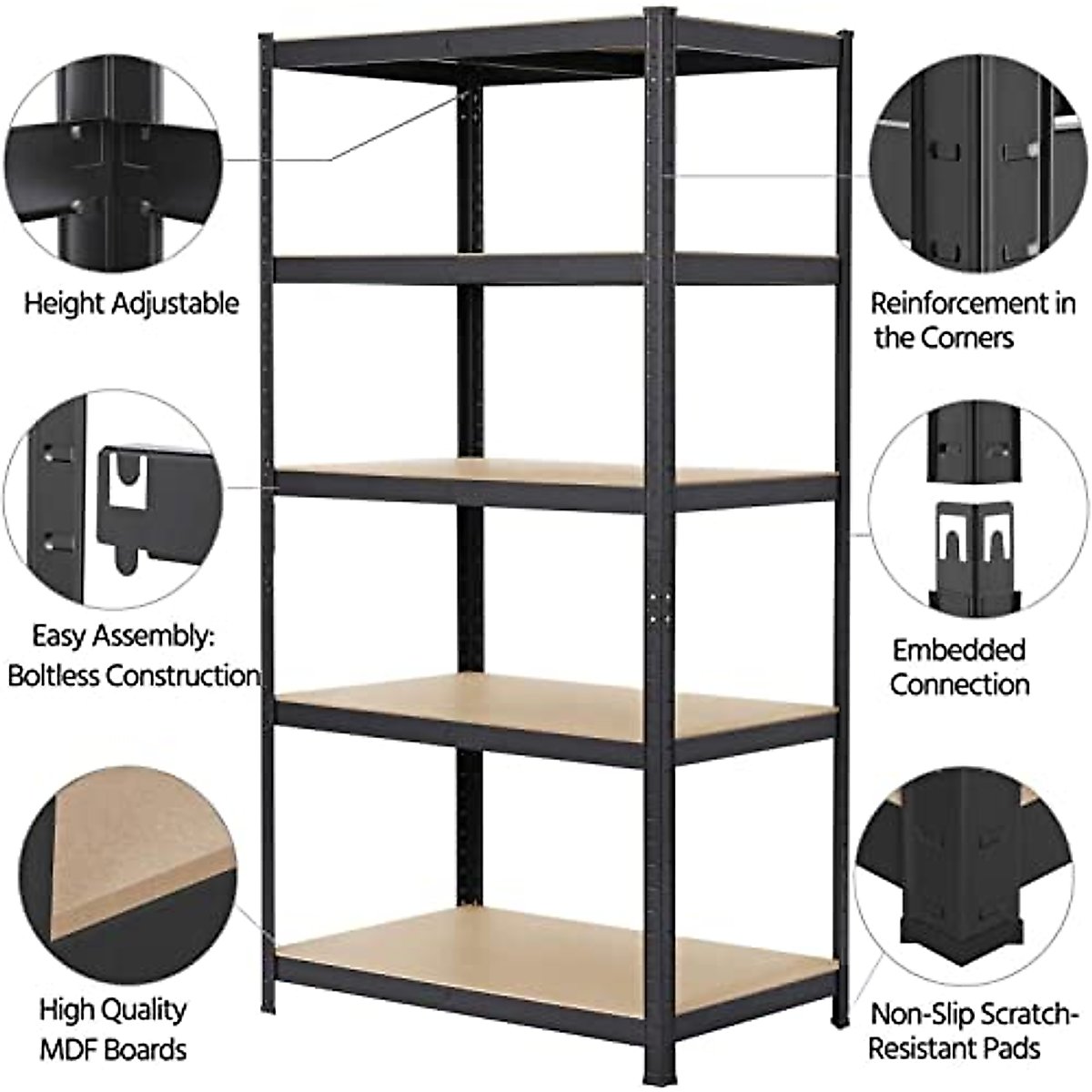 ANSIMIDA 5-Tier Metal Shelving Unit Adjustable Garage Storage Shelves Utility Rack Heavy Duty Shelves Organization Multipurpose Shelf Warehouse Basement Kitchen Living Room 28" L×12" W ×59" H, Black