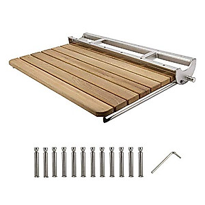 HYDDNice 26"x16" Wall Mounted Teak Folding Shower Seat Bench Bathroom Stool Solid Wood Fold Down & 316 Stainless Steel Accessories