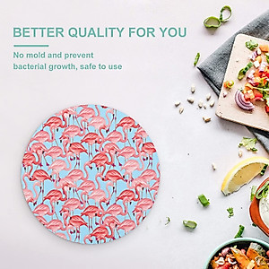 Tropical Pink Flamingo Glass Cutting Board Round Kitchen Decorative Chopping Blocks Mats Food Tray for Men Women