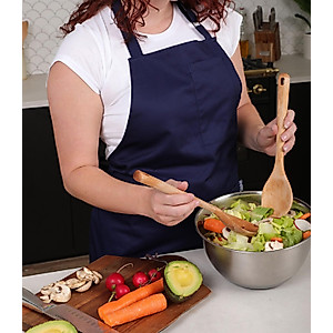 Professional Grade Premium Chef Kitchen Aprons for Cooking with Three Pockets, Water and Stain-Resistant, Machine Washable, Cute Cooking Aprons for Women and Men (Plain, Navy Blue)