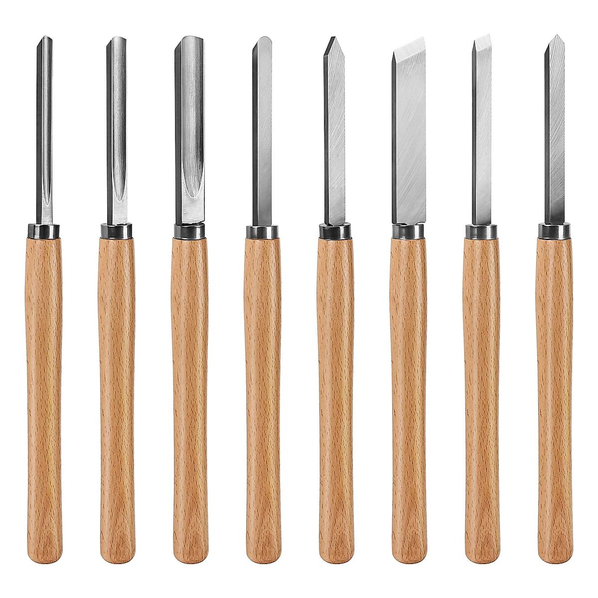 HAUTMEC Professional Wood Turning Chisel 8 pcs Set, Lathe Chisel Set with 2 Skew 1 Spear Point 1 Parting 1 Round Nose & 3 Gouge Tools for Beginners, Hobbyists and Professionals HT0237-WW