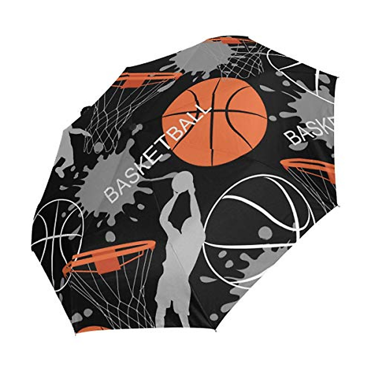 AUUXVA 3 Folds Auto Open Close Umbrella Sport Ball Basketball Windproof Travel Lightweight Rain Umbrella Compact for Boys Girl Men Women