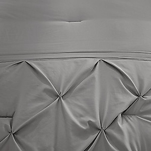 Comfort Spaces Cavoy Comforter Set - Luxe Diamond Tufting, All Season Bedding, Matching Bed Skirt, Decorative Pillows, Queen, Faux Silk Gray 5 Piece