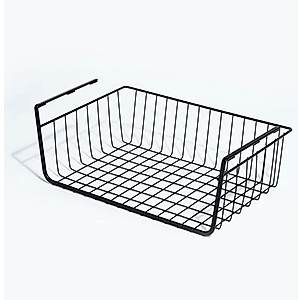 RoomForLife - 2 Pack Under Shelf Organization Baskets - Color Black - Slips on any Shelf/Cabinet - Kitchen Closet Laundry More