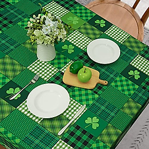 ASPMIZ St. Patrick’s Day Tablecloth, Green Lucky Shamrock Table Cloth, Buffalo Plaid Checkered Tablecloths, Four Leaf Clovers Waterproof Tablecloth Rectangle for Dinner Party Decoration, 60 x 84 inch