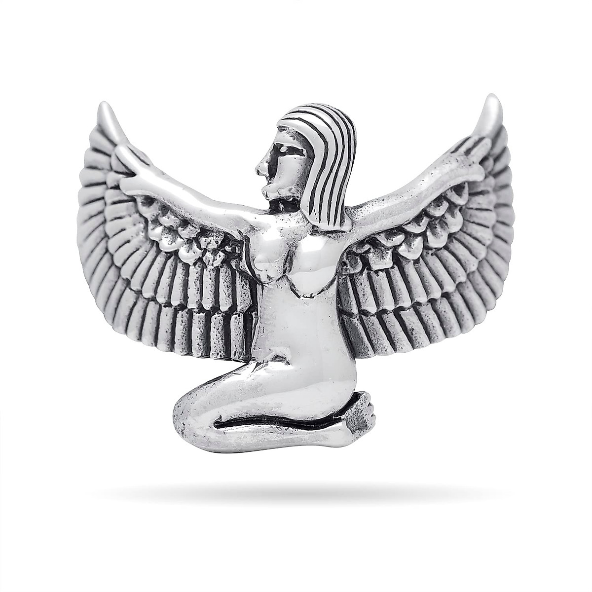 925 Sterling Silver Egyptian Goddess Isis Hathor Sekhmet Winged Ring (8)