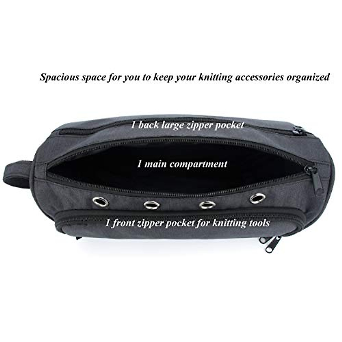 Pacmaxi Yarn Storage Knitting Organizer Lightweight Yarn Storage Bag with Holes Portable Knitting Organizer for Cotton Yarns, Crochet Hooks, Knitting Needles(Up to 10 Inch) (Dark Gray)