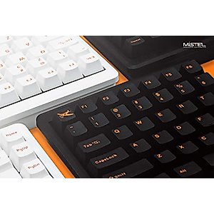 Mistel BAROCCO MD770 TKL Split Mechanical Keyboard with Cherry MX Blue Switch, Ergonomic Keyboard with Orange Letter PBT Double Shot Keycaps for Windows and Mac, Programmable Macro Support, ANSI/US