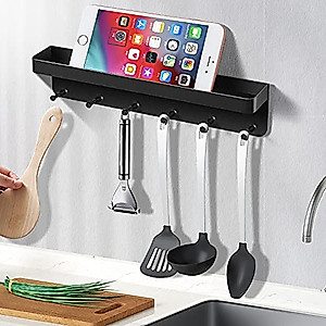 Mail and Key Holder for Wall Decorative, Key Hooks for Wall with 4 Towel Robe Hooks, Key Rack Key Hooks for Wall, Key Hanger Mail Holder for entryway, Hallway, Foyer, Closet, Kitchen, Office-Black