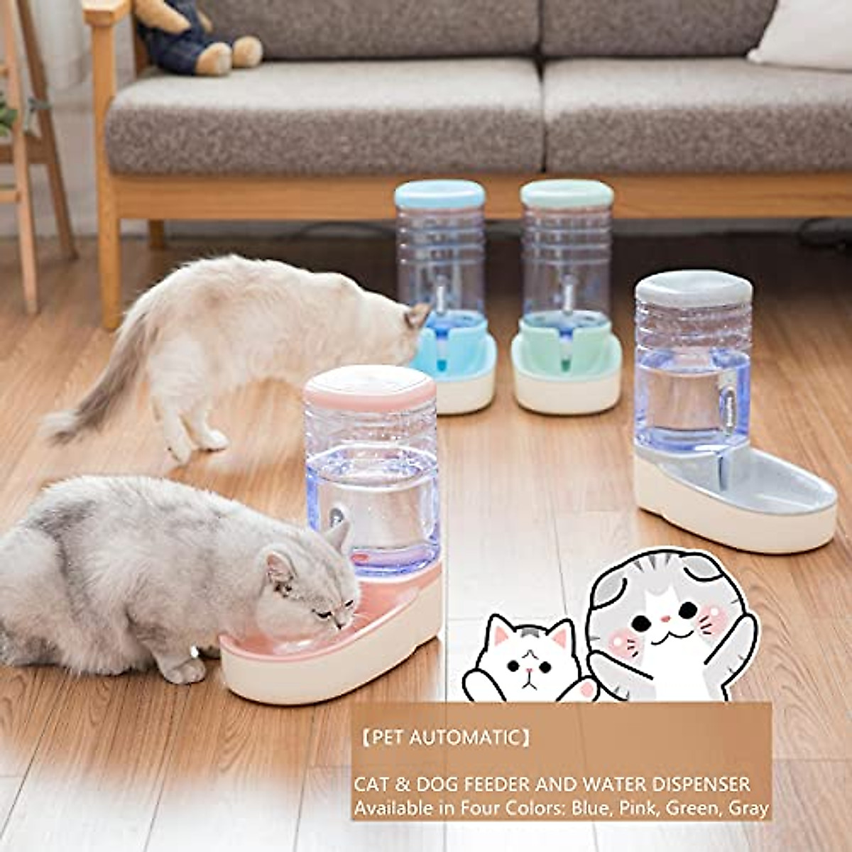 MGMNGY Pet Supplies Cat/Dog High Capacity Feeder and Water Dispenser Set, Natural Gravity Without Electricity, Water Storage Capacity 3.8L, Grain Storage Capacity 2.1kg, Blue