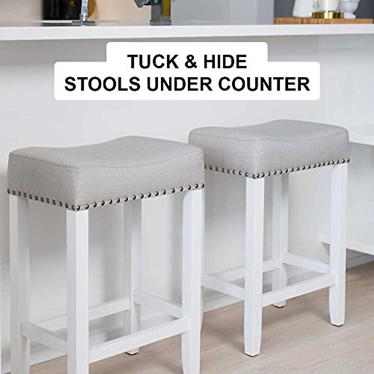 Nathan James Hylie Nailhead Wood Pub-Height Kitchen Counter Bar Stool 24", Gray/White