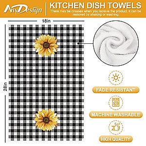 AnyDesign Sunflower Kitchen Towel Spring Summer Flower Dish Towel 18 x 28 Inch Buffalo Plaids Floral Hand Drying Tea Towel for Seasonal Cooking Baking Cleaning Wiping Supplies, Set of 4
