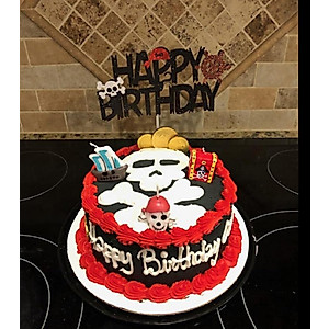 Pirate Themed Birthday Cake Candles (Set of 6) Treasure Chest, Skull, Sword, Pirate Hat, Pirate Ship and a Parrot. Great Cupcake Topper Candle (1 Set)