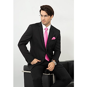 HISDERN Pink Polka Dot Mens Tie and Pocket Square Set Woven Cool Silk Necktie Handkerchief for Men Business Work