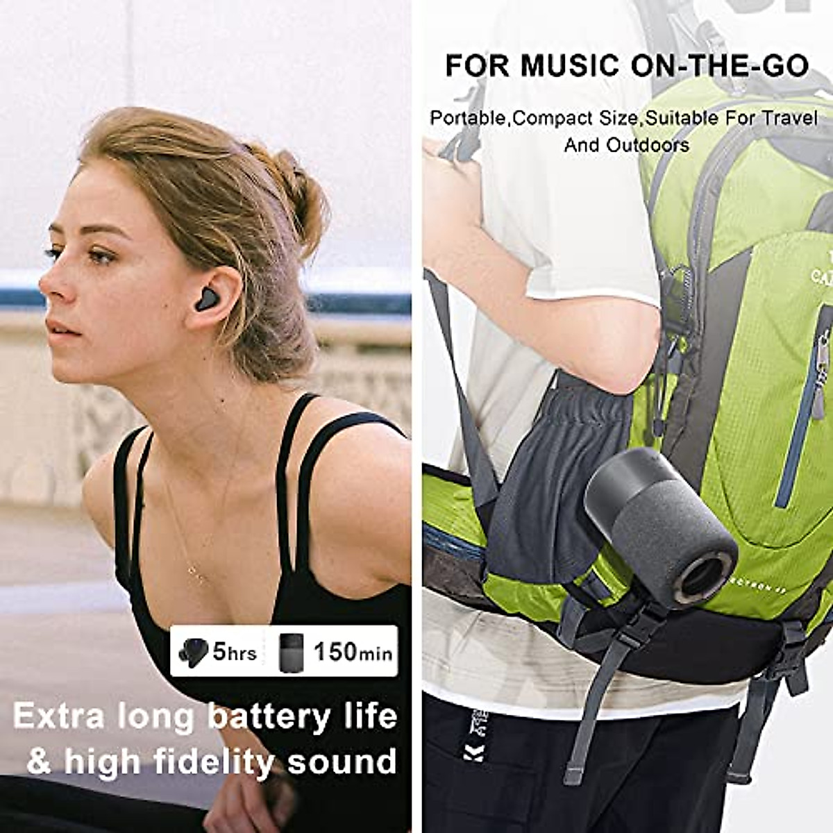 BJ Bluetooth Speaker with Earbuds 2 in 1, Portable Mini Speakers Bluetooth Wireless Headphones Combo, 360 Surround Stereo Sound Built-in Mic, 12 Hrs Long Battery Life for Home Party, Outdoor Travel