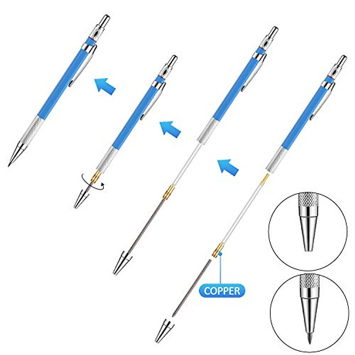 Outus Carpenter Pencils with Marker Refills and Carbide Scriber Tool for Glass, Ceramics, Hardened Steel (15 Pieces)