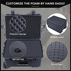 Lykus HC-5220 Waterproof Hard Case with Wheels and Customizable Foam, Interior Size 20.5x14.2x9.7 inch, Suitable for cameras, lenses, electronic equipment and more