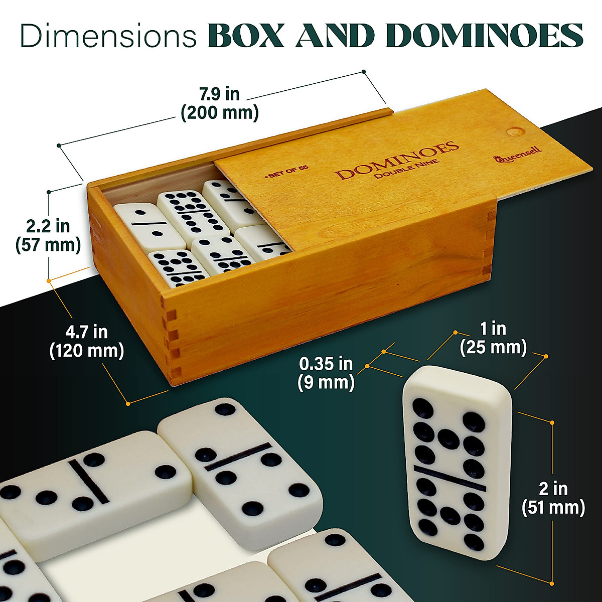 Dominos Game Double 9 - Dominos Set for Adults and Kids Ages 8 and up - Double Nine Dominoes Set, Classic Board Games - Domino Set for Family Game Nights - Double Nine Dominos Set 55 Tiles with Case