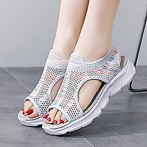 CsgrFagr Women's Over The Knee Boots Women Summer Mesh Beach Slip On Sport Hollow Casual Open Toe Flat Soft Bottom Breathable (Sky Blue, 7)