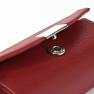 Beautyflier Women’s PU Leather Lipstick Case Holder with Mirror Rectangle Makeup Travel Cases for Purse Lipstick Holder (Red Lychee Pattern)