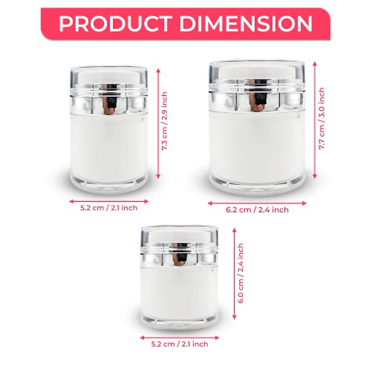 BRONZ 3 Pcs Airless Pump Jar, 0.5/1.0/1.7 Oz Refillable Moisturizer Container Vacuum Bottle with Lid, Travel Size Leak Proof Empty Container with Moisturizer Pump Dispenser for Makeup Lotion