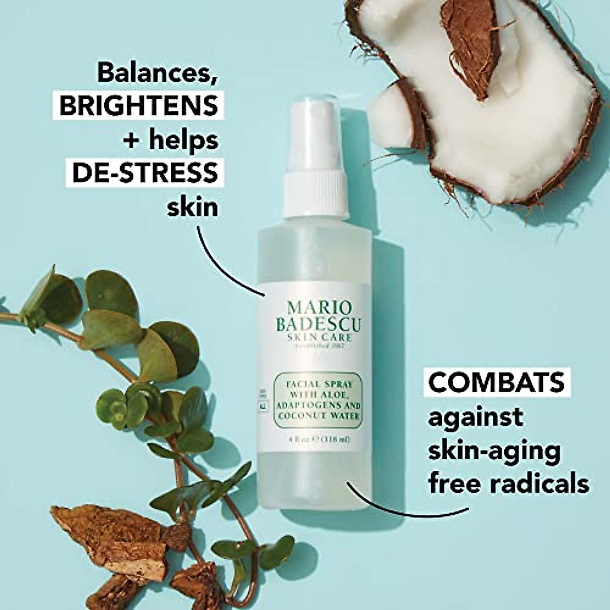 Mario Badescu Setting Facial Spray Mist with Aloe & Coconut Water, Refreshing and Hydrating Makeup Spray, Alcohol Free, Fragrance Free, Dye & Sulfate Free