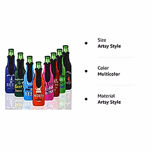 Summer Beer Bottle Insulator Sleeve with Zipper Neoprene Insulated Bottle Jackets Keep Warm and Cold Beer Bottle Sleeves with Stitched Fabric Edges for Party (8 Piece, Artsy Style)