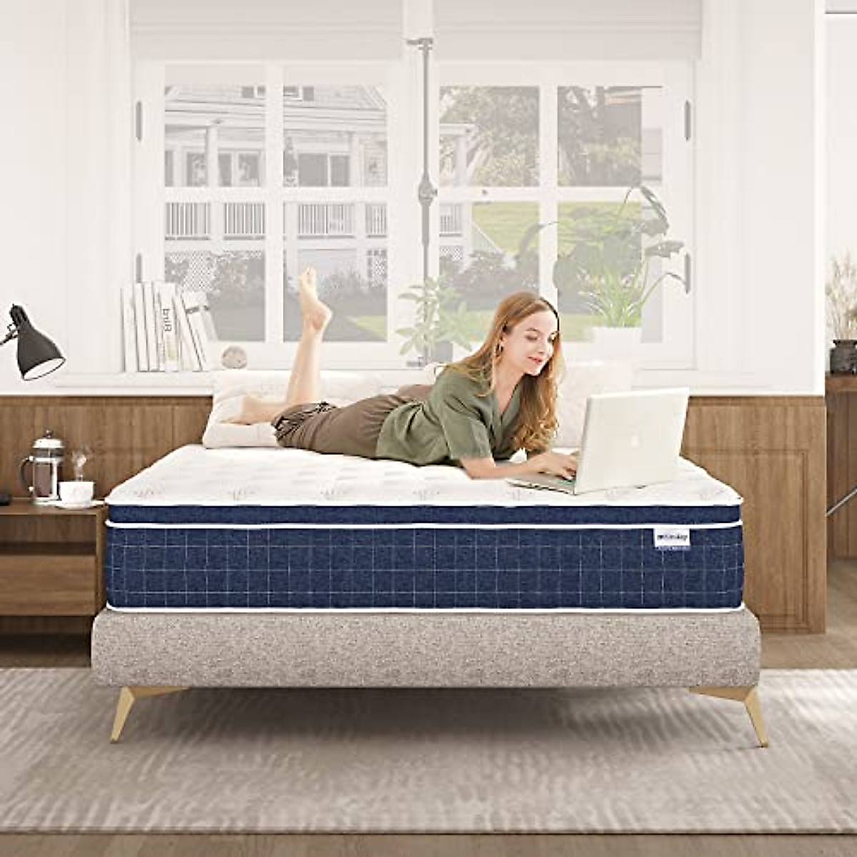 EEN EEN SLEEP Queen Mattress in a Box, 12 Inch Hybrid Mattress Queen Size, Medium Firm Mattress with Foam and Pocket Innerspring, Strong Edge Support, Fits All Bed Frames, CertiPUR-US