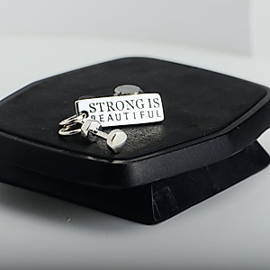 YFN Sterling Silver"Strong Is Beautiful" Engraved Dumbbell Barbell Gym Buff Pendant Necklace 18" (Strong is Beautiful Necklace)