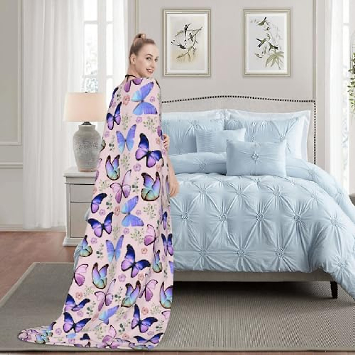 Butterflies Butterfly Throw Blanket Soft Warm Flannel Fleece Bed Blanket Gift for Men Women Girls Boys Chair Couch car 50"x40"