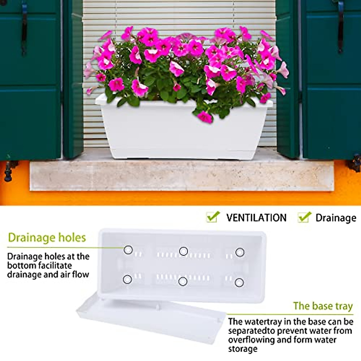 CHUKEMAOYI Window Box Planter, 7 Pack Plastic Vegetable Flower Planters Boxes 17 Inches Rectangular Flower Pots with Saucers for Indoor Outdoor Garden, Patio, Home Decor