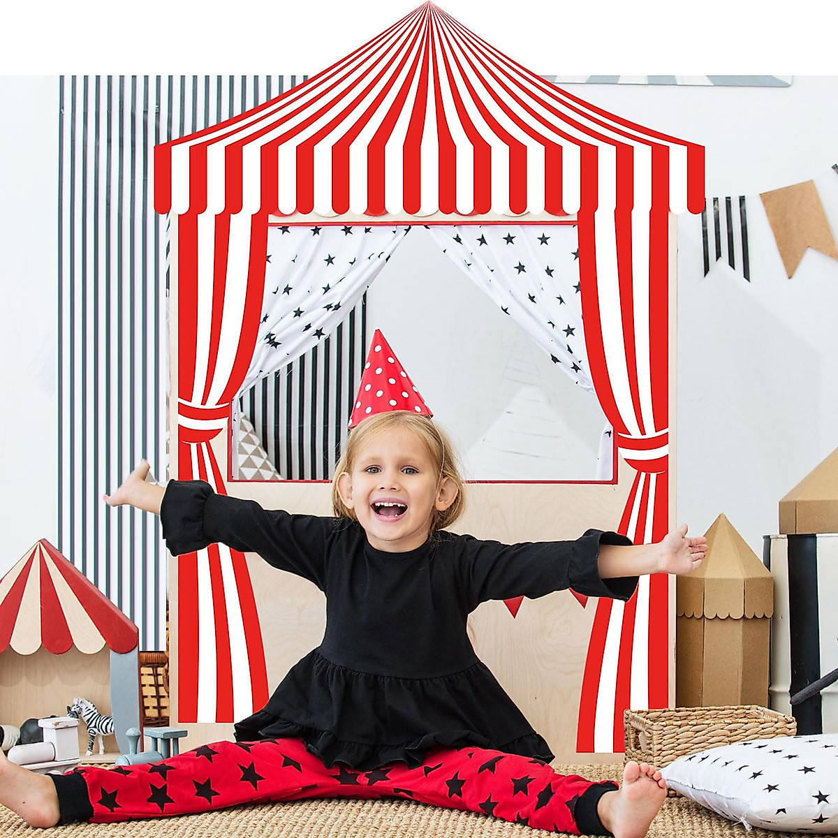 Ziliny 3 Pcs Carnival Party Decorations Circus Tent Awning Halloween Red White Banner Concession Stand(Striped Style)