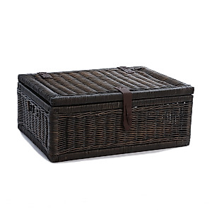 The Basket Lady Covered Wicker Storage Basket Nested Set of 2 Antique Walnut Brown