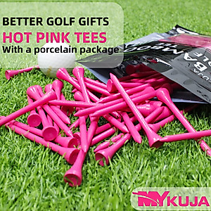 MYKUJA Bamboo Professional Golf Tees Pink, 100Pcs Golf Tees 2 3/4 inch, Long Golf Tees