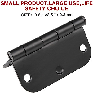 6 Pack Black Door Hinges - 3.5 x 3.5 Inch, Matte Black, 5/8 Inch Radius Corners, Standard Residential & Office Door Hardware
