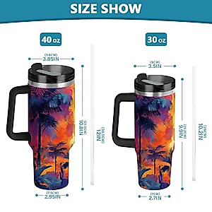 Selerdon 40 oz Tumbler Coconut Trees Tropical Print with Handle and Straw Lid Vacuum Stainless Steel Insulated Water Bottle Travel Mug Car Cup Holder Friendly BPA Free for Gym Travel Office
