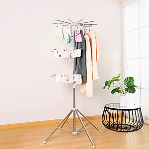 Hershii 3 Tiers Clothes Drying Rack Collapsible Indoor Outdoor Garment Airer Stand Folding Laundry Hanger Organizer Space Saving with Towels Bars and Clothespins, 43.3-66.92inches High
