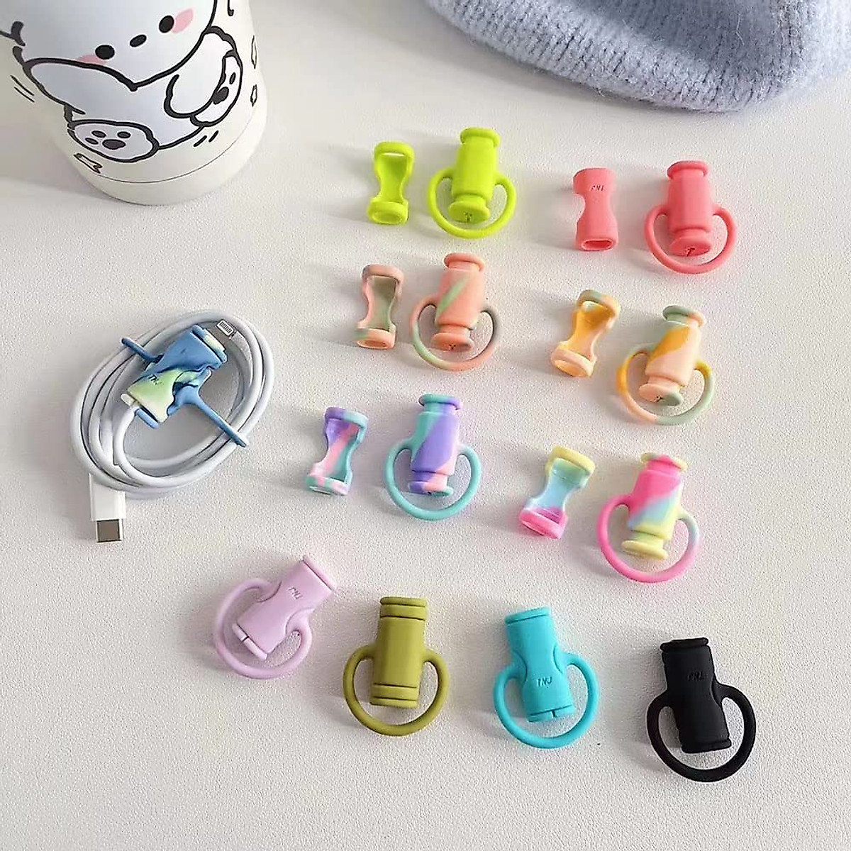 RJDJ 2 in 1 Data Cable Protector Cover, Cute Cable Winder Protection Tool, Cartoon Charger Cable Protector, USB Charger Cable Saver for Most Cellphone Data Lines (10PC-1set)