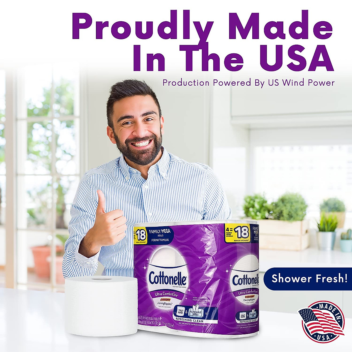 Ultra ComfortCare Toilet Paper - 1 Pack of 4 Rolls, 325 2-Ply Sheets Per Roll - 4 Family Mega Rolls = 18 Regular Rolls with Cushiony CleaningRipples Super Soft and Strong Toilet Tissue